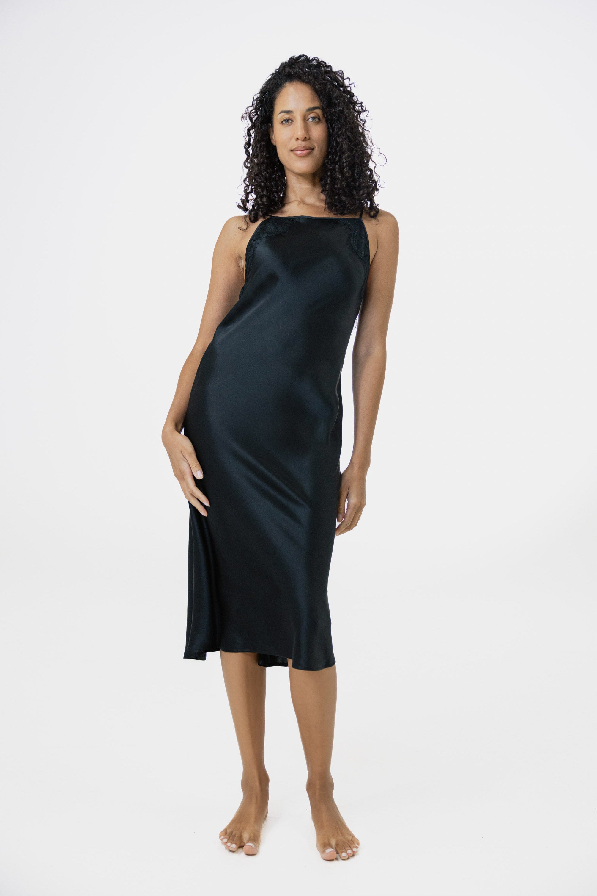 Pure Silk Slit Spaghetti Strap Nightgown In Black – Jasmisilk